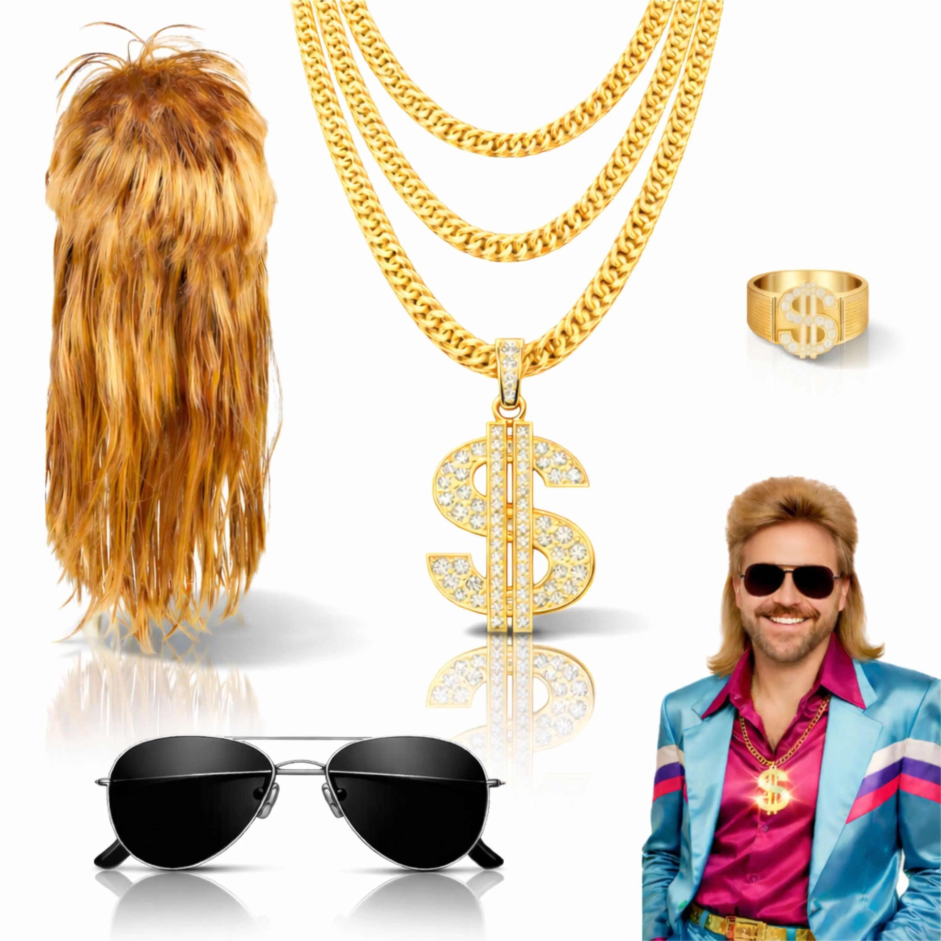 4-in-1 Vokuhila Set – Kultiges 80er-Jahre Kostüm-Accessoire für – TK ...