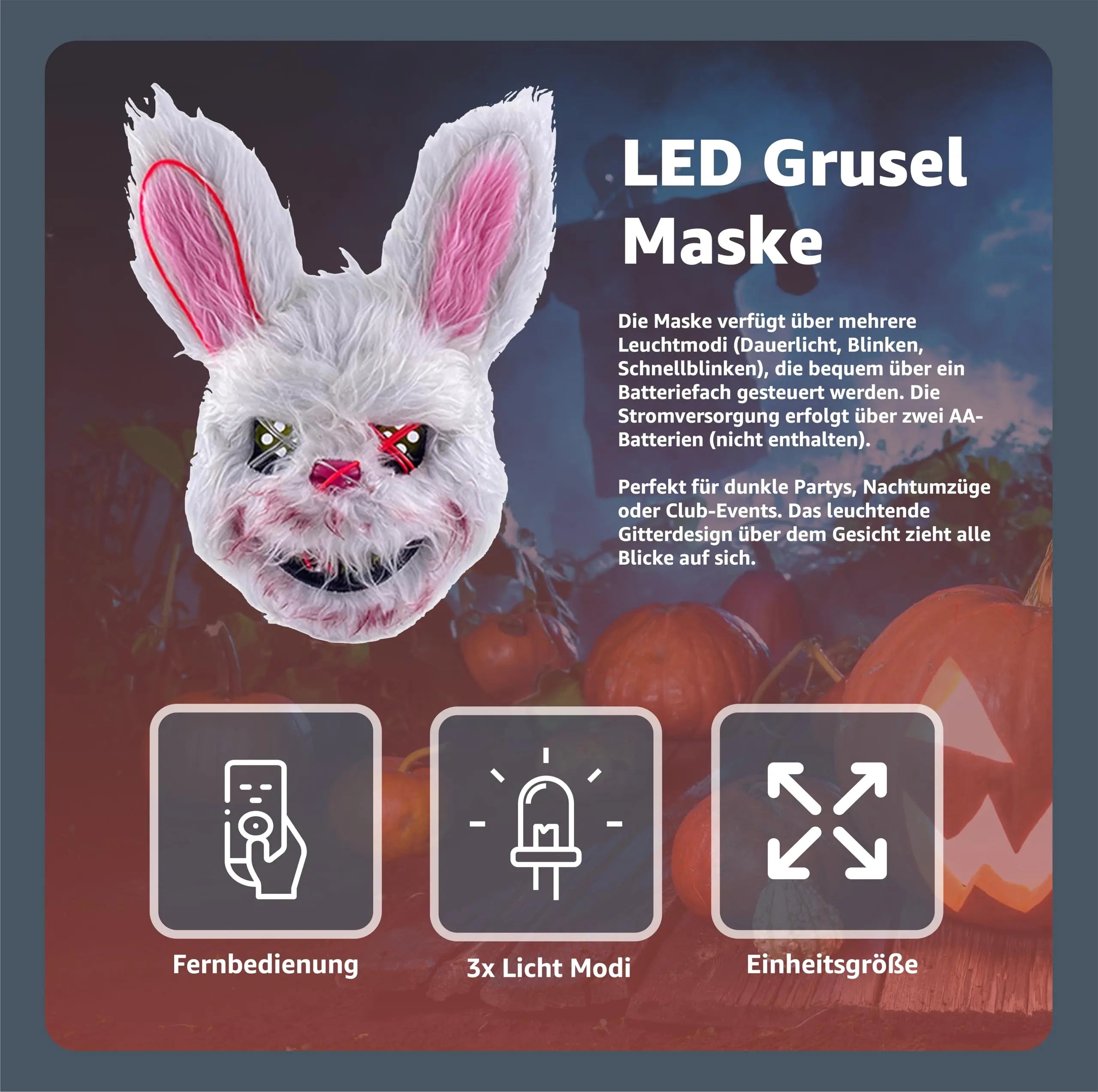 Horror Hase LED Grusel Maske - wie aus Purge steuerbar, Gesicht – TK ...